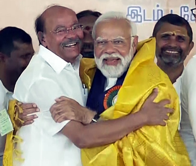 Prime Minister Narendra Modi being felicitated by Pattali Makkal Katchi ...