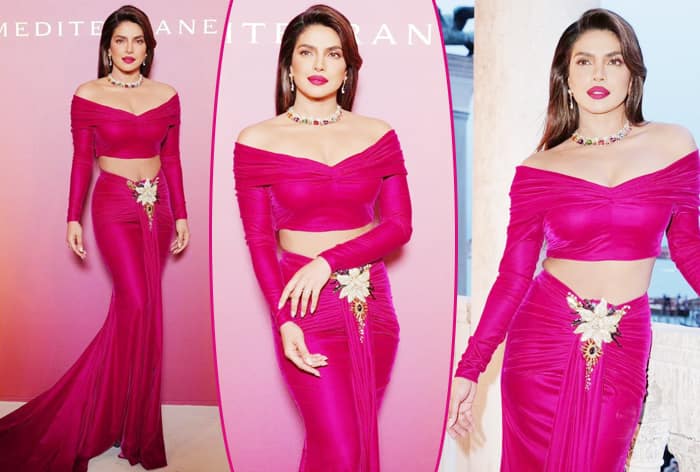 Priyanka Chopra looks magnificent in a magenta co ord set for Bulgari event