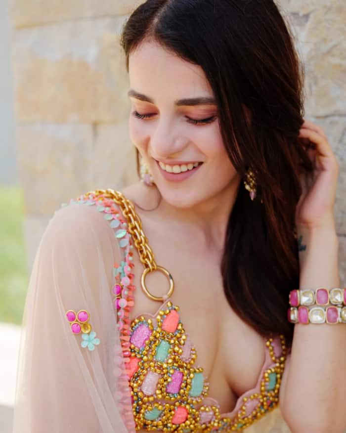 Radhika Madan Sizzles in Hot Shimmer Bralette And Matching Pik Lehenga, Pics