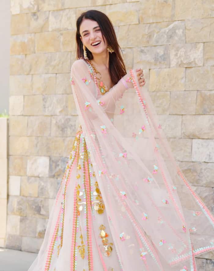 Radhika Madan Sizzles in Hot Shimmer Bralette And Matching Pik Lehenga, Pics