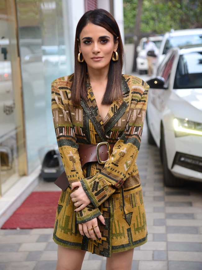 Radhika Madan Stuns in Hot Colourful Mini Dress at Kuttey Promotions l ...