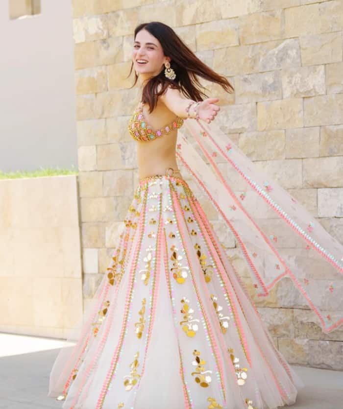 Radhika Madan Sizzles in Hot Shimmer Bralette And Matching Pik Lehenga, Pics