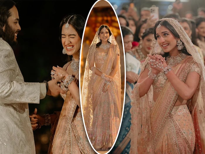 Radhika Merchant's Hand Printed Rose-Gold Saree Lehenga is an Ode to ...