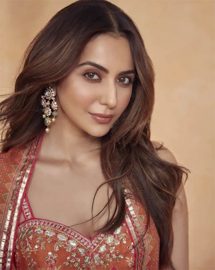 Rakul Preet Singh Dazzles in Hot Orange Ethnic Ensemble | PHOTOS