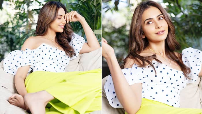 Rakul Preet Singh Enjoys Burger in White Polka Dot Tube Top With Neon Pants – See Pics