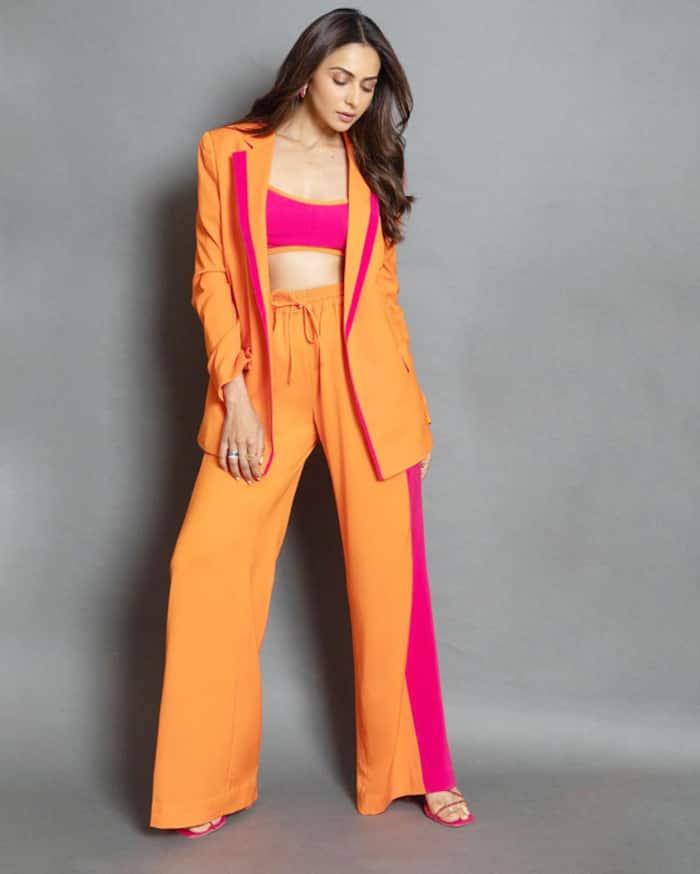 Rakul Preet Singh Oozes Oomph in Hot Deep Orange Bralette And Orange Pantsuit l PHOTOS