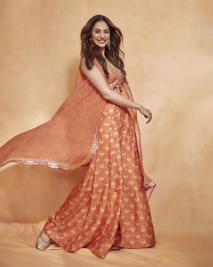 Rakul Preet Singh Dazzles in Hot Orange Ethnic Ensemble | PHOTOS