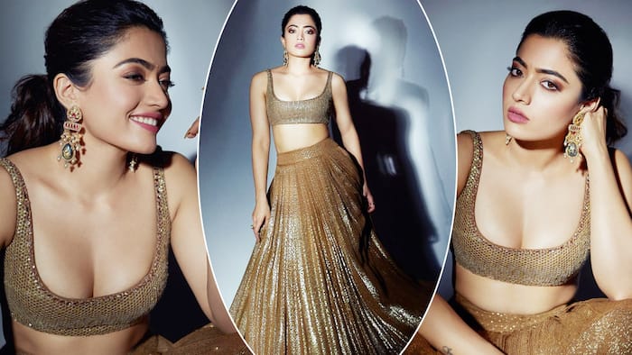 Rashmika Mandanna Sets hearts Ablaze as She Dazzles in Golden Shimmery Lehenga- HOT PICS