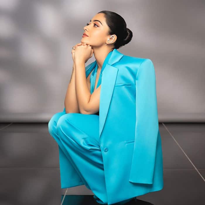 Rashmika Mandanna Just Steals Your Heart in Blue Three Piece Set And THAT Statement Ear Cuff ...