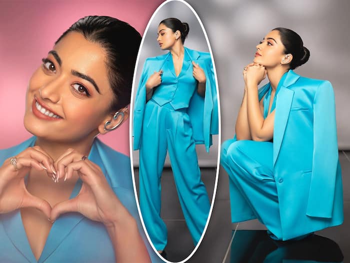 Rashmika Mandanna Just Steals Your Heart in Blue Three Piece Set And THAT Statement Ear Cuff ...