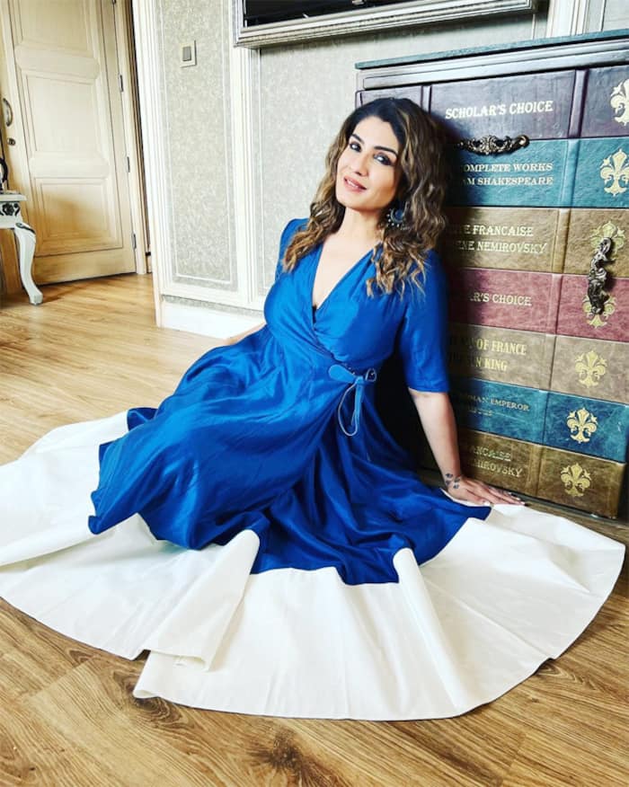 Raveena Tandon in Satin Blue Long Dress is The Definition of Simplicity ...