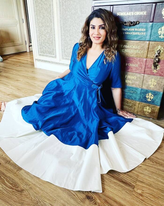 Raveena Tandon in Satin Blue Long Dress is The Definition of Simplicity ...