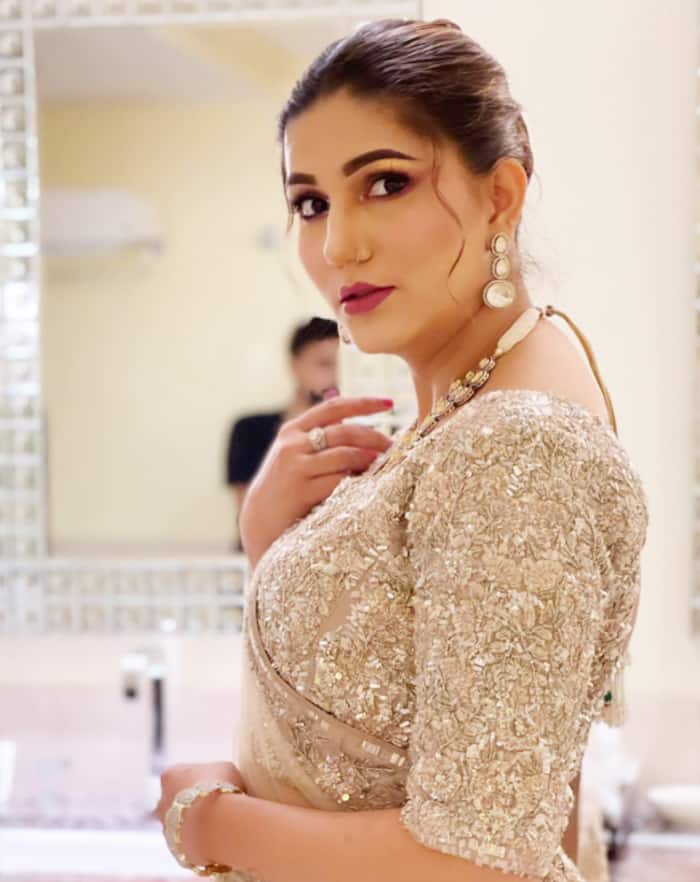 Sapna Choudhary is Elegant And Gorgeous in a Beige Colour Lehenga