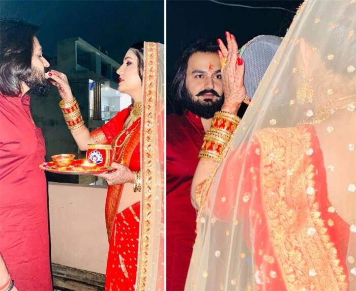 Sapna Choudhary poses with husband Veer