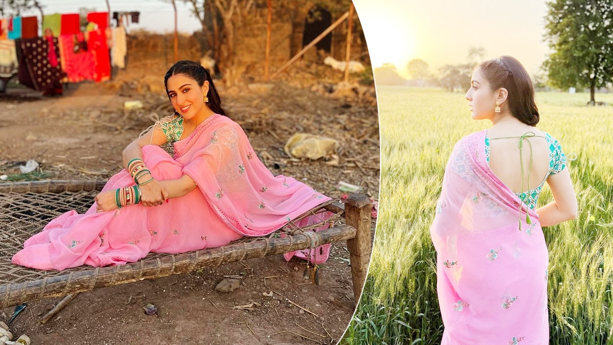 Sara Ali Khan Is Our Desi Gulabo in Pink Saree as She Shoots For New ...