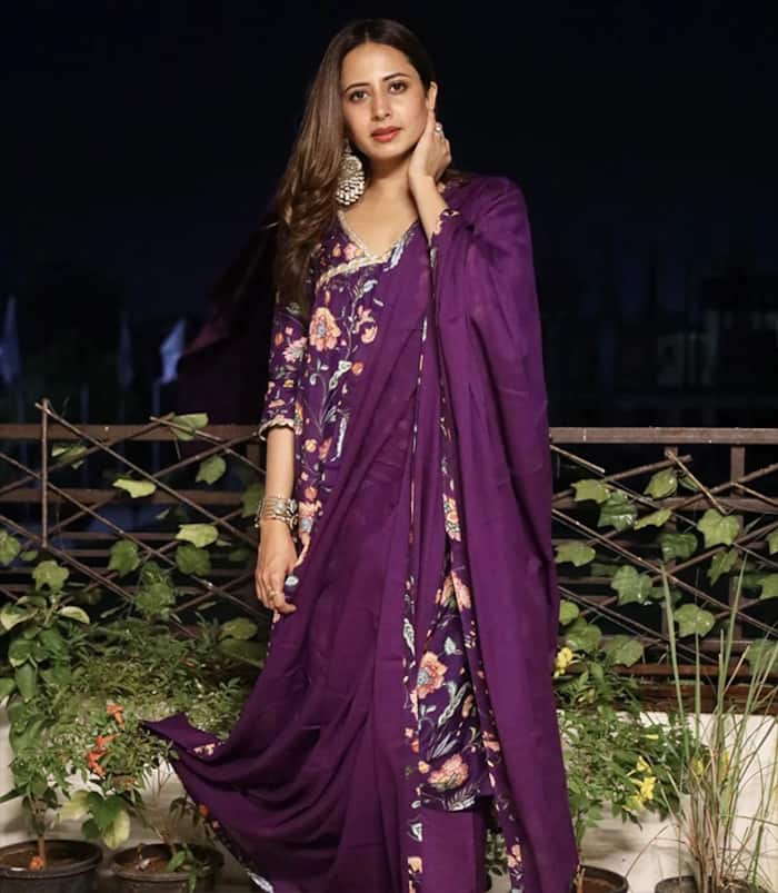 Sargun Mehta Dazzles in Stylish Purple Anarkali Suit - See Viral Photos