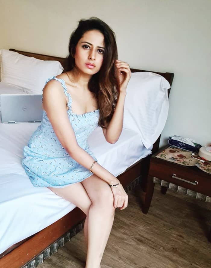 Sargun Mehta Poses in Mini Blue Dress