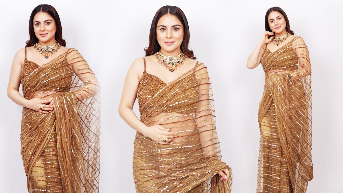 Shraddha Arya Exudes Elegance in Golden Saree Highlighted With Beads ...