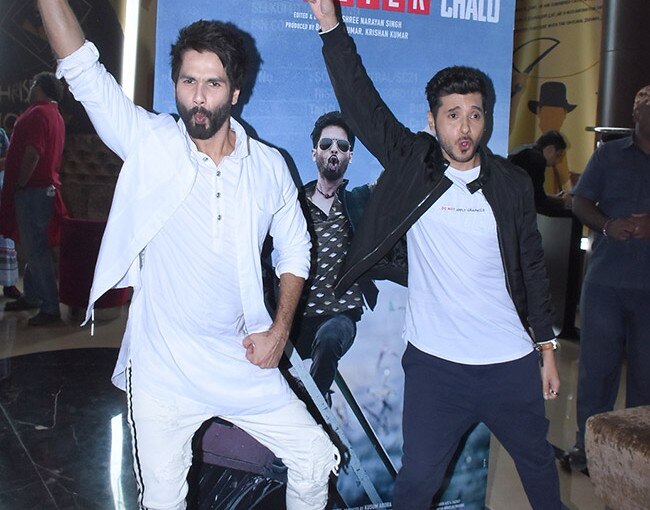 Shahid and Divyendu having fun at the launch event