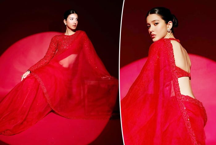 Shanaya Kapoor Embodies Elegance And Class in Stunning Embroidered Red Saree- HOT PICS