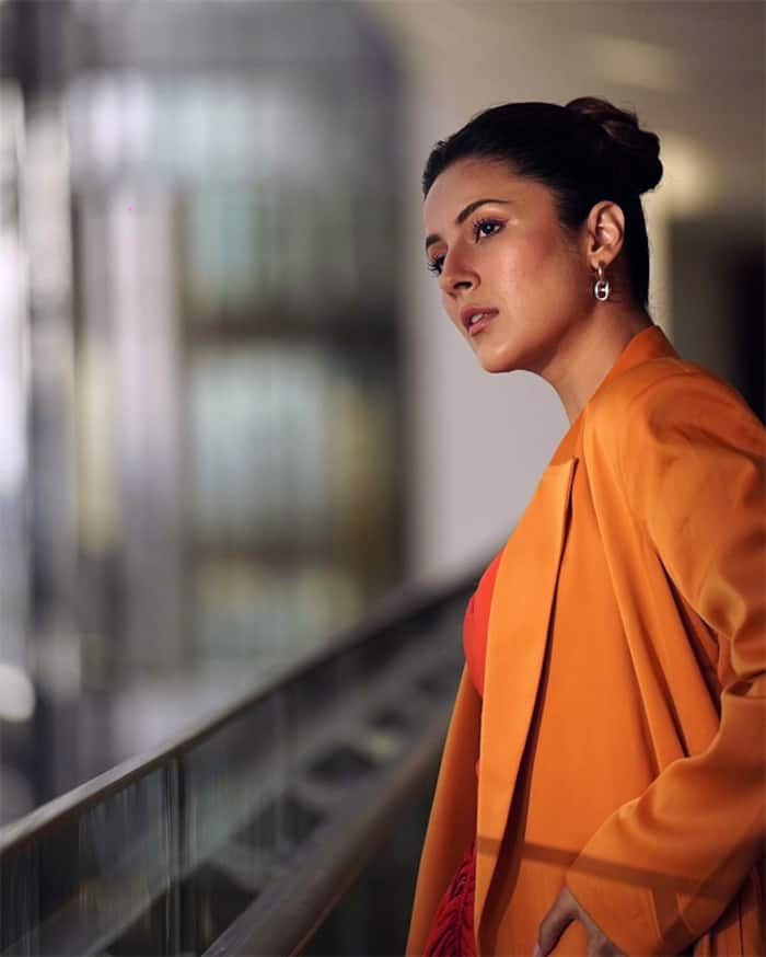 Shehnaaz Gill Soars The Temperature In Orange Crop Top And Skirt