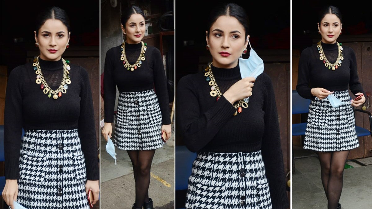 Shehnaaz Gill Looks Like a Glam Doll in Black Top And Checkered Skirt