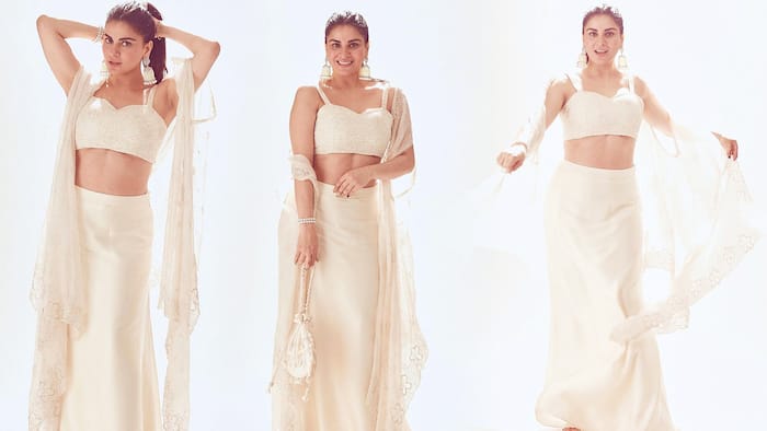 Shraddha Arya Flaunts Her Hot And Toned Body in White Straight Fit Lehenga And Crop Top - PICS