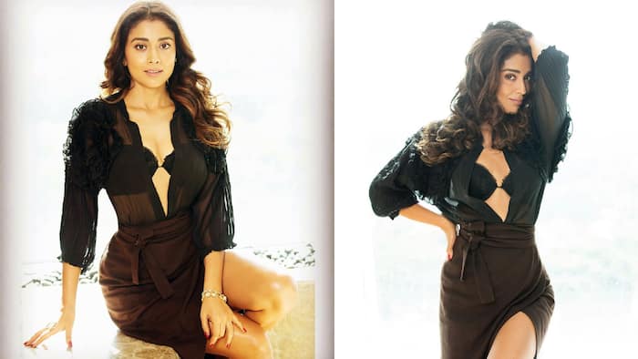 Shriya Saran Steals Our Hearts in Sexy Black Mini Dress And Matching Plunge Bralette- HOT Pics