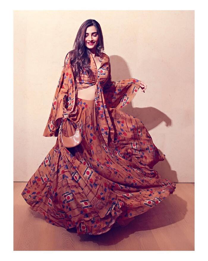 Sonam Kapoor Looks Glamorous in Exclusive Letter Print Lehenga