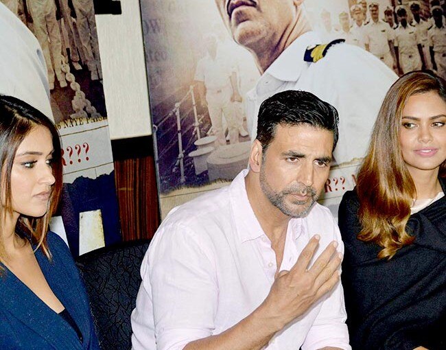 Star cast of Rustom interacting with media during promotions