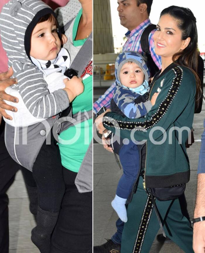 Sunny Leone Clicked With Her Cute Babies at Airport