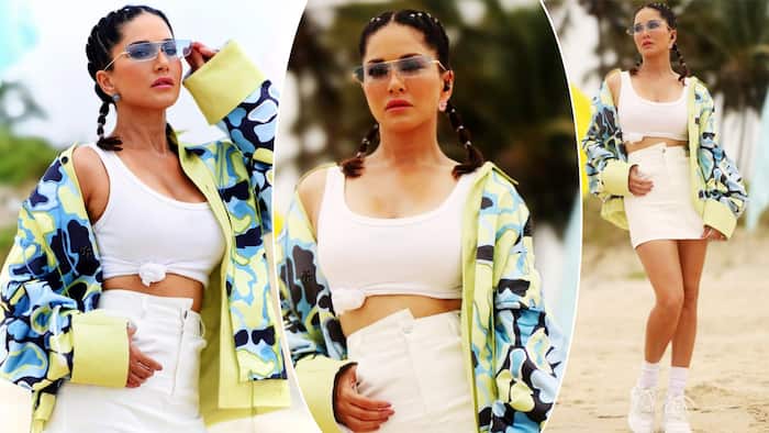 Sunny Leone Shares Her New Look in White Crop Top, Printed Jacket From ...