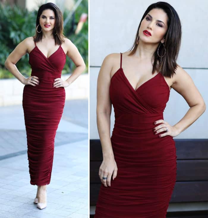 Sunny Leone Sets The Temperature Soaring In A Stunning Maroon Dress ...