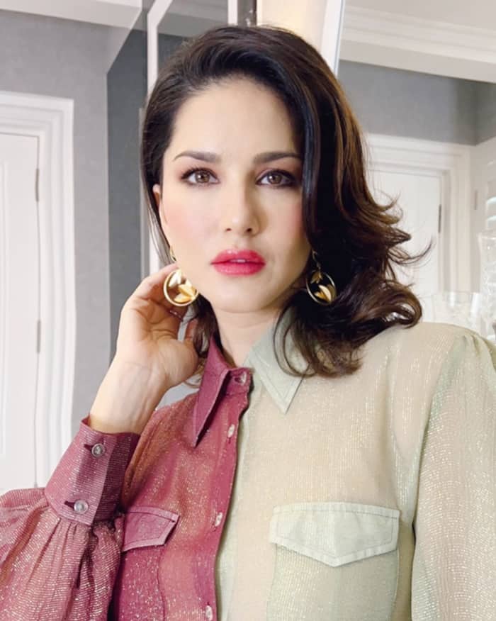 Sunny Leone Oozes Oomph in Colour Block Shimmer Shirt For 8K - See HOT ...
