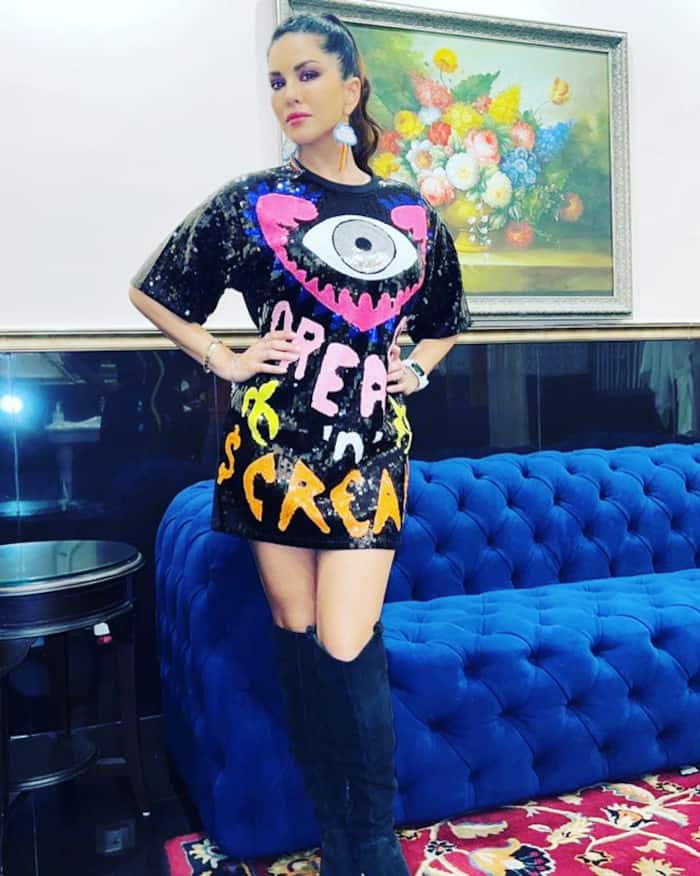 Sunny Leone is Party Ready in Her Quirky T Shirt Dress And Those Hot ...