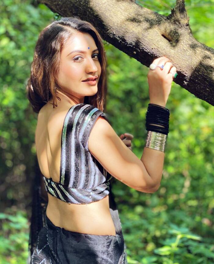 Surbhi Chandna Flaunts Her Perfect Curves in Sheer Blue Saree