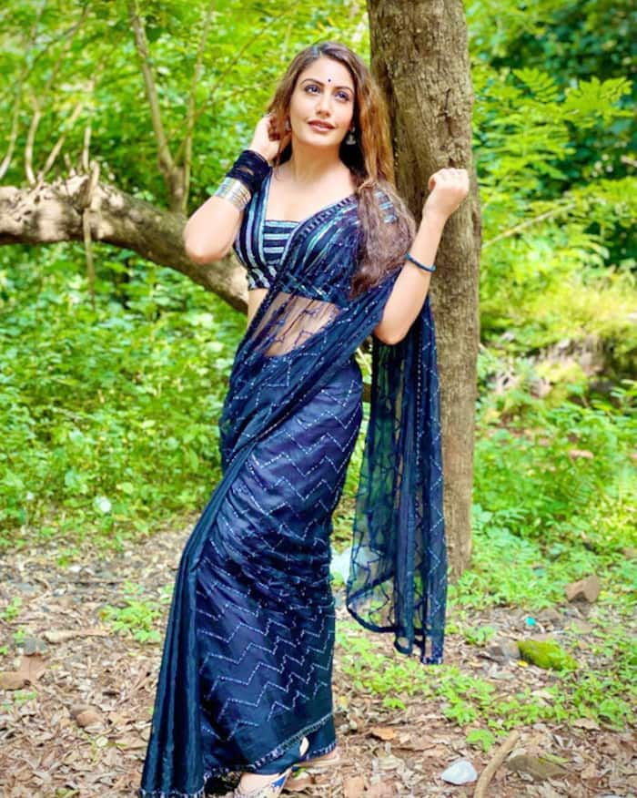 Surbhi Chandna Flaunts Her Perfect Curves in Sheer Blue Saree
