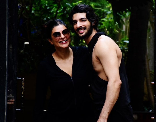Sushmita Sen and Rohman Shawl twin in black