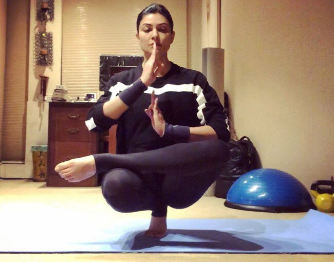 Sushmita Sen doing yoga