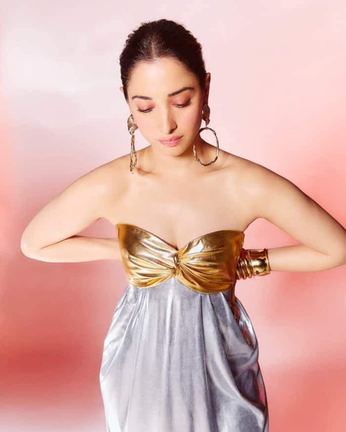 Tamannaah Bhatia Dresses to Kill in Sexy Metallic Off-Shoulder Gown With Corset Details- See HOT ...