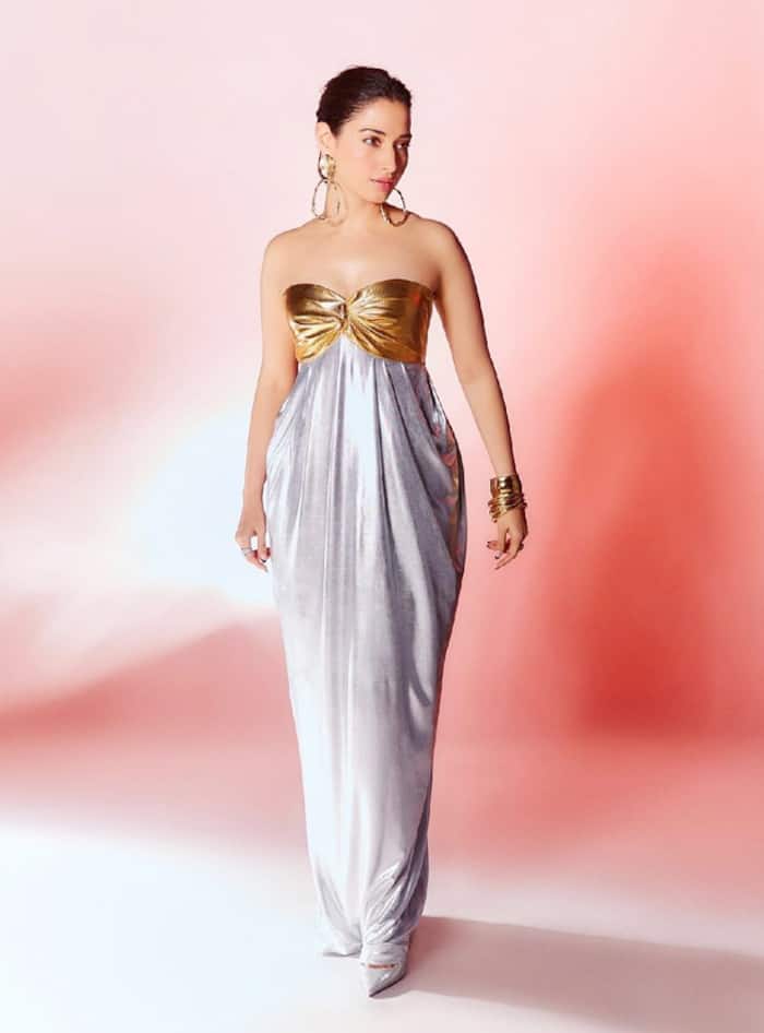 Tamannaah Bhatia Dresses to Kill in Sexy Metallic Off-Shoulder Gown With Corset Details- See HOT ...