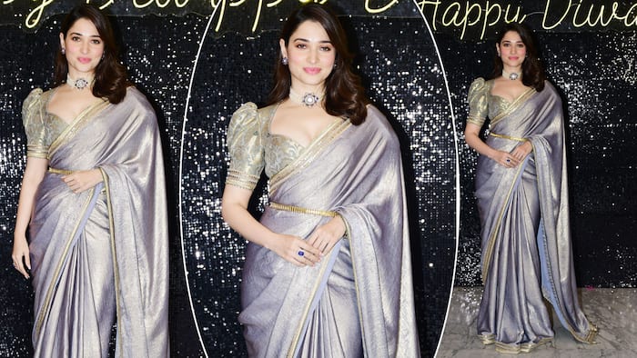 Diwali 2022: Tamannaah Bhatia looks elegant in a beautiful grey saree