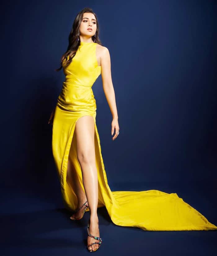 Tejasswi Prakash Stuns in Hot Yellow Thigh-High-Slit Dress in Candid ...