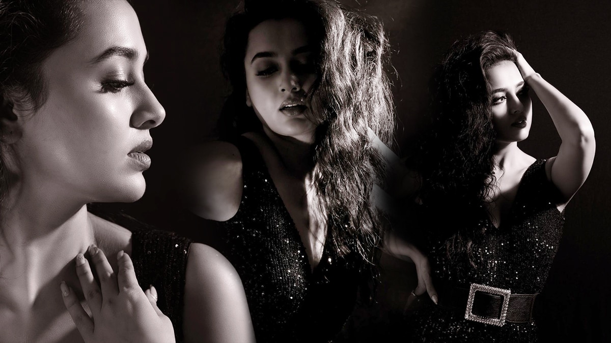Tejasswi Prakash Goes Sultry in Bold Black Gown With Sparkles All Over ...