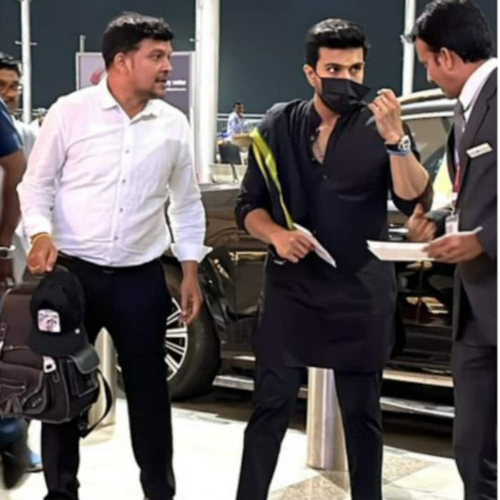 RRR Star Ram Charan Walks Barefoot at Airport in Black Kurta as he ...