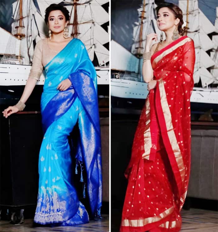 Tina Datta Stuns in Sultry Red & Blue Saree, See Viral Photos
