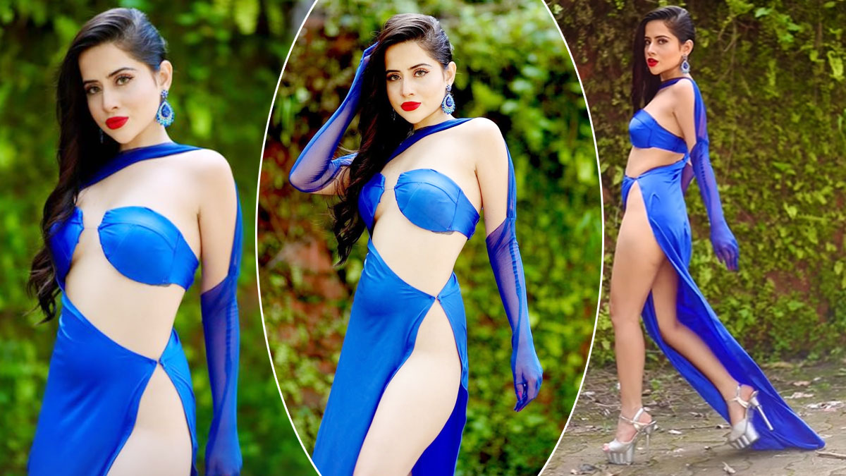 Urfi Javed Sends Internet Into A Tizzy Posing In A Blue Cut-Out Dress With Risqué Thigh-High ...