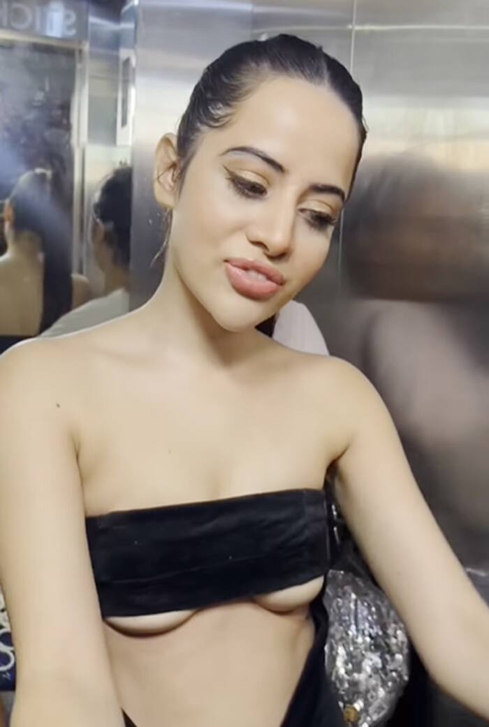 Urfi Javed Keeps Her Quirk Alive in Hot Black Velvet Swimsuit With Transparent Ruched Skirt ...