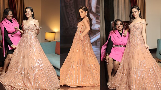 Urfi Javed Surprises Netizens in Peach Off-Shoulder Shimmery Gown ...