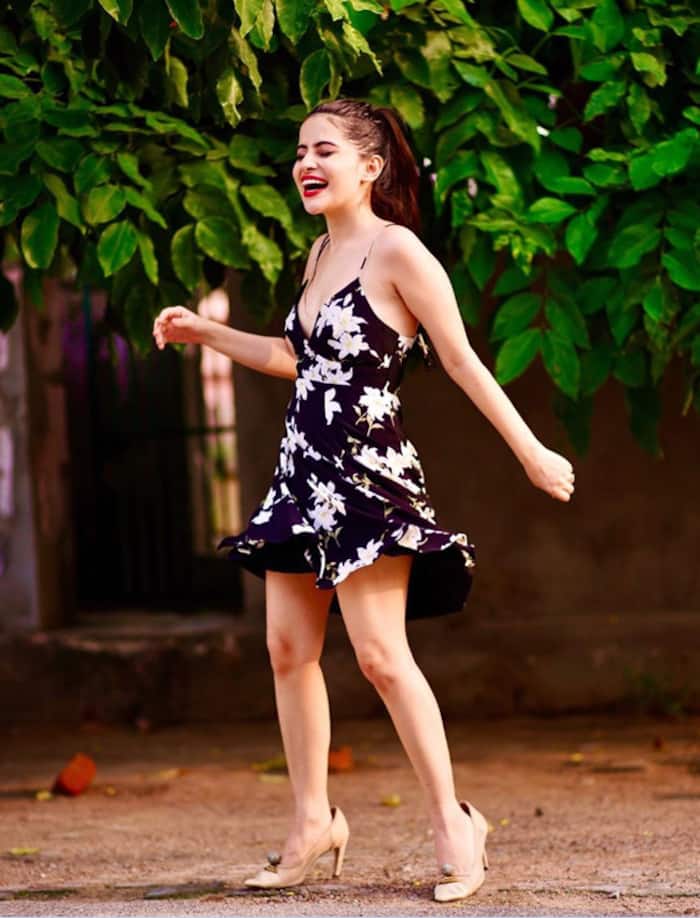 Urfi Javed Poses in Floral Black Dress